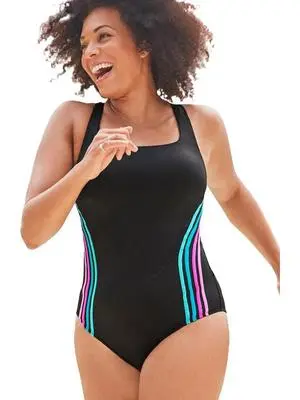SWIMSUITS FOR ALL Chlorine Resistant Strappy Crossback One Piece Swimsuit - Multi