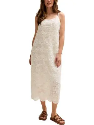 LILY AND LIONEL Spaghetti Strap Ribbon Work Midi Dress - Natural