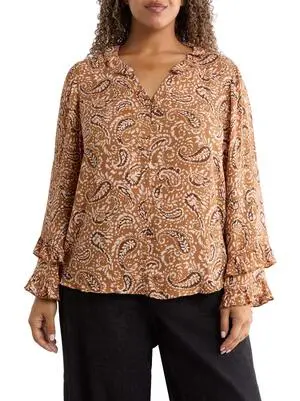 Wit & Wisdom Leopard Print Ruffle Blouse - Pecan Multi