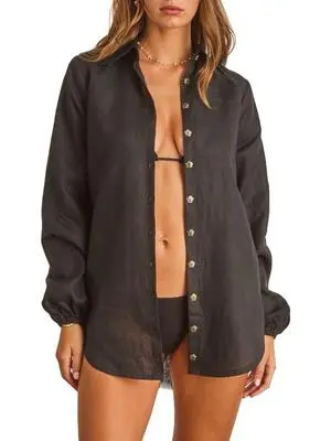 AQUA BLU AUSTRALIA Relaxed Fit Odilia Beach Shirt - Black