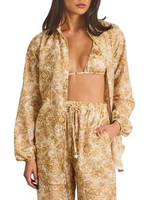AQUA BLU AUSTRALIA Relaxed Fit Odilia Beach Shirt - Gold