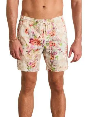 AQUA BLU AUSTRALIA Classic Boardshorts White Floral Print
