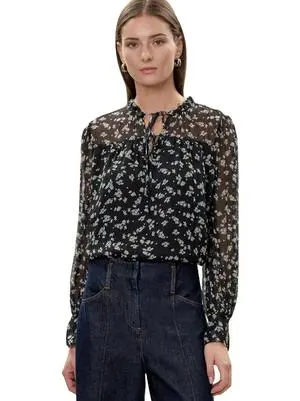 Rebecca Taylor Ditsy Floral Blouse - Black Multi