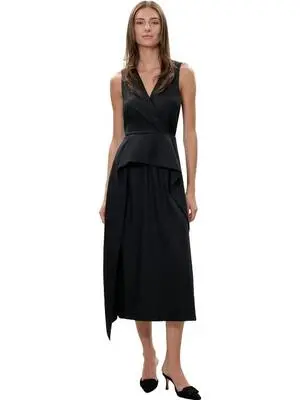 Rebecca Taylor Stretch Linen Tea Length Dress - Black