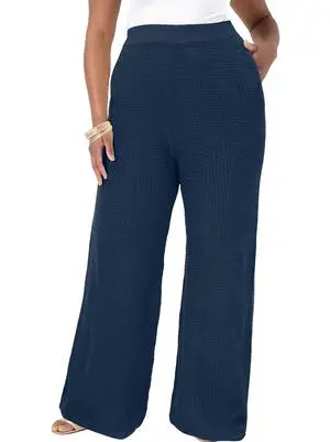 JUNE + VIE Knitted Wide Leg Sweater Pants Navy