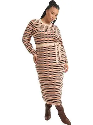 JUNE + VIE Faux Wrap Sweater Midi Dress - Plaid