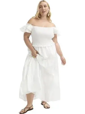 JUNE + VIE Smocked Tiered Maxi Dress - Bright White