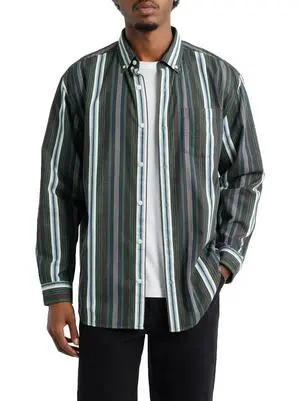 Bp. Stripe Cotton Button-down Shirt - Green Mixed Stripe