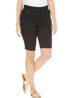 JESSICA LONDON Stretch Denim Bermuda Short - Black