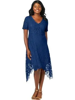 JESSICA LONDON Lace Handkerchief Dress - Evening Blue
