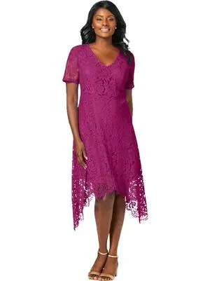 JESSICA LONDON Lace Handkerchief Dress - Raspberry