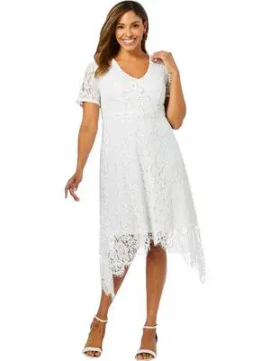 JESSICA LONDON Lace Handkerchief Dress - White