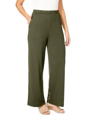 JESSICA LONDON Soft Ease Wide Leg Pant - Dark Olive Green