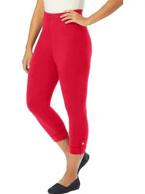 JESSICA LONDON Stretch Cotton Cuffed Capri Leggings Vivid Red