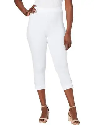 JESSICA LONDON Stretch Cotton Cuffed Capri Leggings White