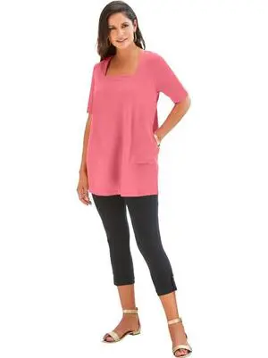 JESSICA LONDON Stretch Cotton Square Neck Tunic - Tea Rose