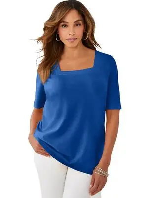JESSICA LONDON Stretch Cotton Square Neck Tee Dark Sapphire