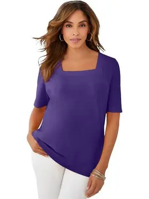 JESSICA LONDON Stretch Cotton Square Neck Tee Midnight Violet