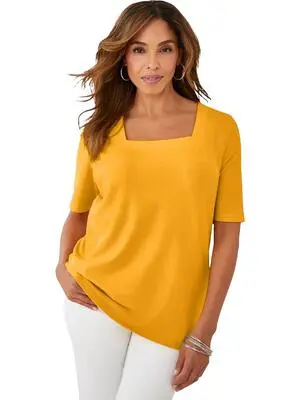 JESSICA LONDON Stretch Cotton Square Neck Tee Rich Gold
