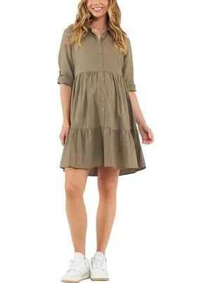 RIPE MATERNITY Adel Linen Shirt Dress - Olive