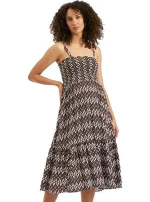 RIPE MATERNITY Grace Shirred Midi Dress - Chocolate/white