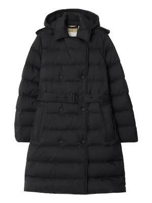 Burberry Mid-length Nylon Hooded Puffer Coat - Black