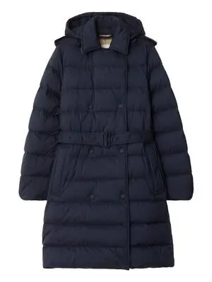 Burberry Mid-length Nylon Hooded Puffer Coat - Navy Blue