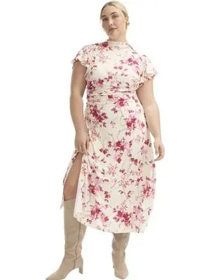 JUNE + VIE Gathered Front Midi Dress - Floral Vines