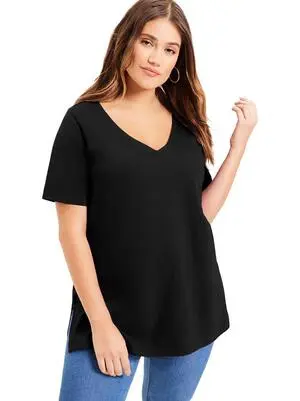 JUNE + VIE Short-sleeve V-neck Tunic - Black