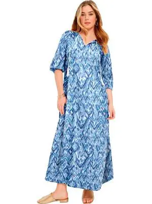JUNE + VIE Boho Maxi Dress Painter's Dots Blue