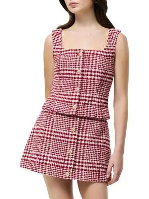French Connection Houndstooth Check Button-up Vest - Scarlet Multi