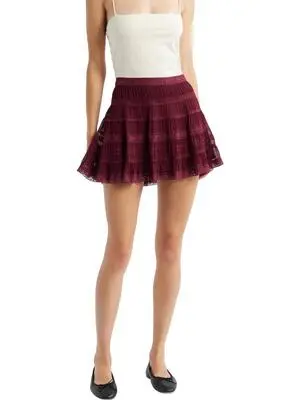 LoveShackFancy Tiered A-line Mini Skirt - Oxblood