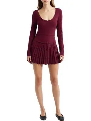 LoveShackFancy Pointelle Sweater Minidress - Spiced Berry