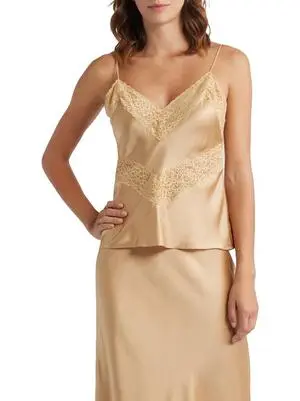 LoveShackFancy Lace Trim Silk Camisole - Camel Charm