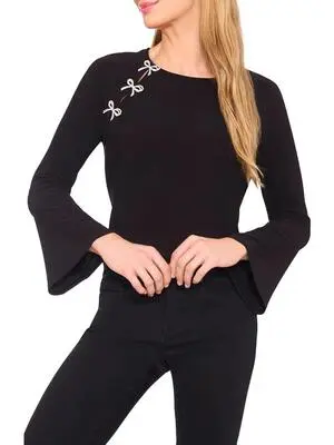 CECE DUPRAZ Pearly Bow Knit Top Rich Black