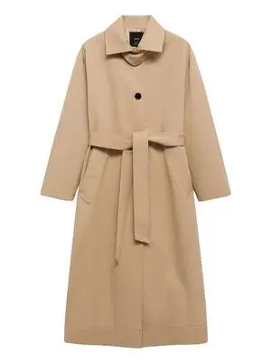 Mango Belted Water Repellent Long Trench Coat - Medium Brown