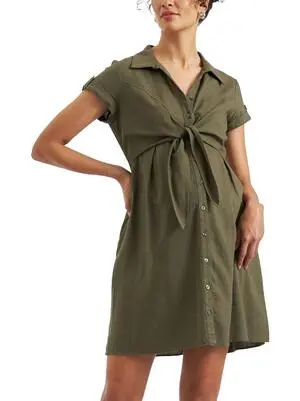 RIPE MATERNITY Colette Tie Up Linen Dress - Olive