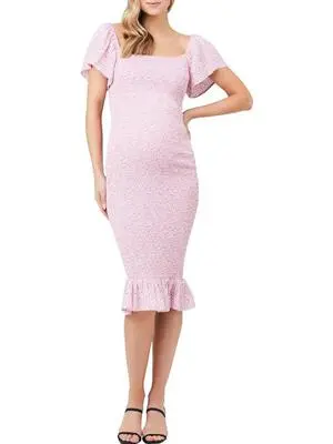 RIPE MATERNITY Selma Shirred Fitted Midi Dress - Multi