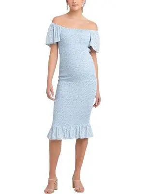 RIPE MATERNITY Selma Shirred Dress - Pale Blue