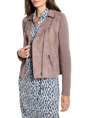 NIC+ZOE Mixed Media Moto Jacket - Cocoa