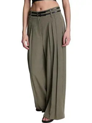 KENNETH COLE Houndstooth Pleated Wide Leg Trousers - Black/almond Milk