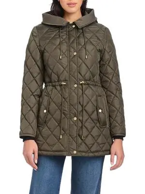Kate Spade New York Water Resistant Hooded Quilted Jacket - New Dark Olive