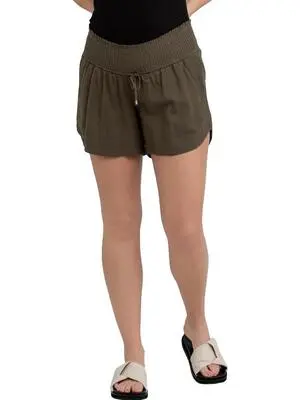 RIPE MATERNITY Shirred Linen Shorts - Olive