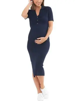 RIPE MATERNITY Knit Polo Dress - Navy