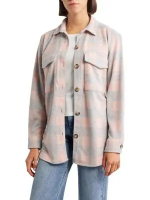BEACHLUNCHLOUNGE Taelyn Oversized Plaid Shirt - Light Grey/pink Blush