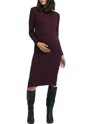 RIPE MATERNITY Ruby Rib Nursing Dress - Maroon