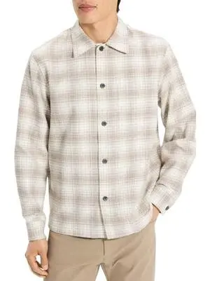 Theory Textured Cotton Button-up Shirt - Duffle Multi