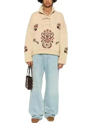 Etro Embroidered Lace-up Sweater - Neutrals