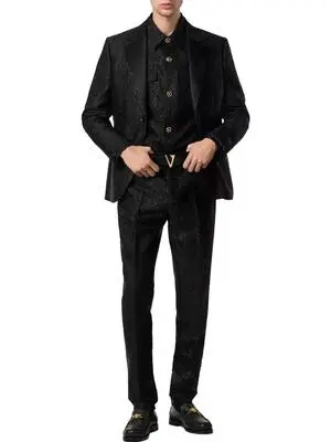 Versace Leopard-print Satin-lapel Blazer - Black