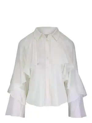 Veronica Beard Demaris Ruffled Bell-sleeve Shirt - Neutrals